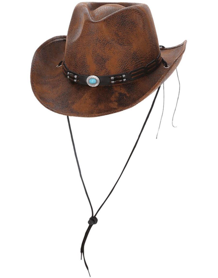 Läder-look Western Brun Cowboyhatt med Snor - Cowboy & Indianer ...