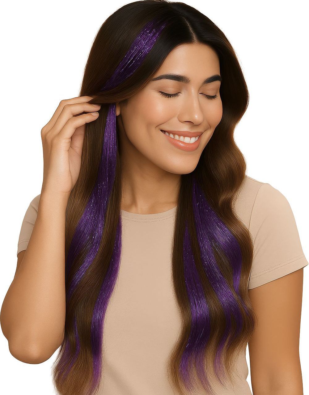 3 st Tinsel Hair Extensions 50 cm - Lila - Lila Peruker - Peruker Efter ...