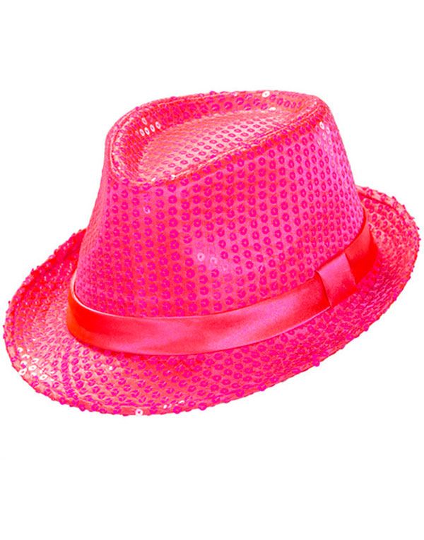 Neonrosa Fedorahatt med Paljetter