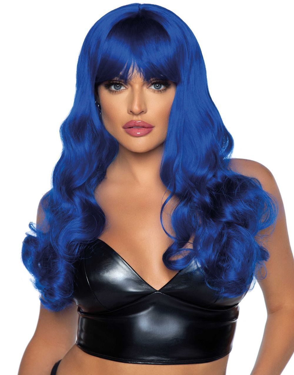 Lång Vågig Peruk med Lugg – Blå - Blå Peruker - Peruker Efter Färg ...