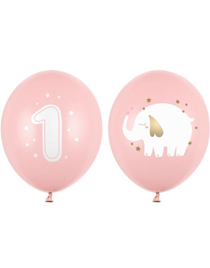 50 st Rosa Ballonger med Motiv av Elefant och Siffran 1 30 cm ...
