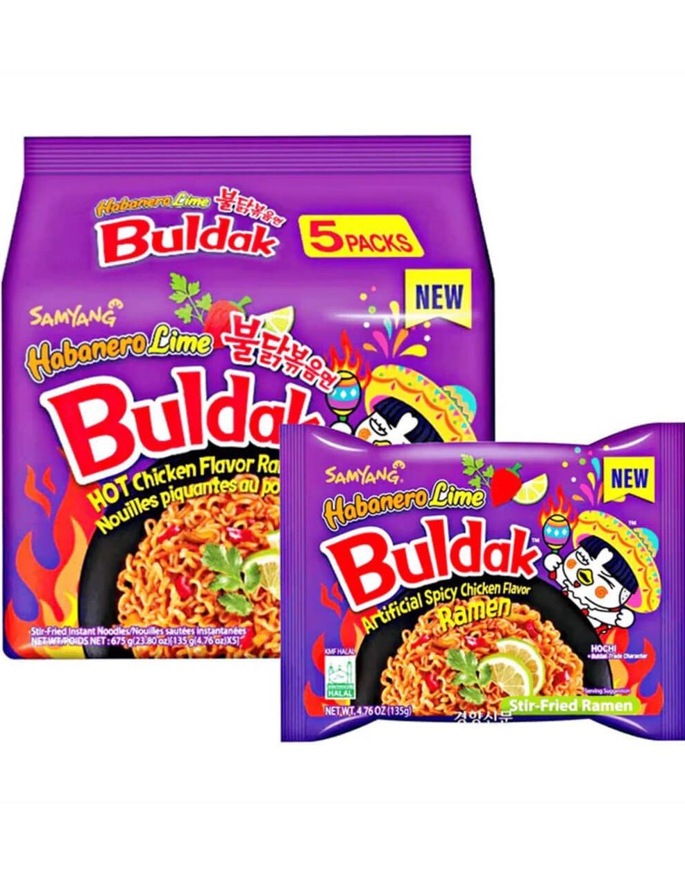 5-Packs Samyang Buldak Habanero Lime Hot Chicken Flavor Ramen 650 gram ...