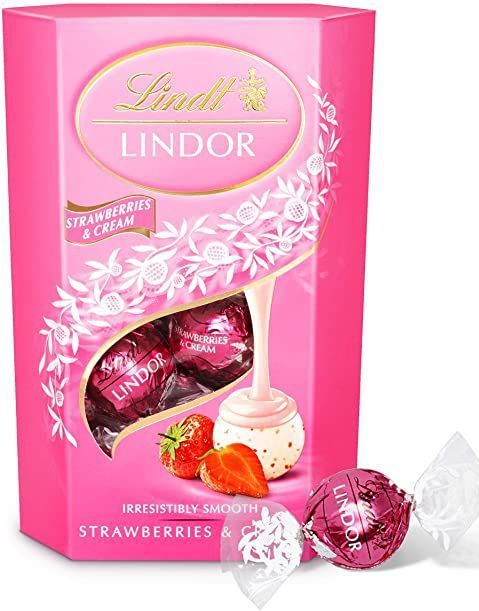 Lindt Lindor Jordgubbar & gräddtryffel - Vit chokladtryffel med ...