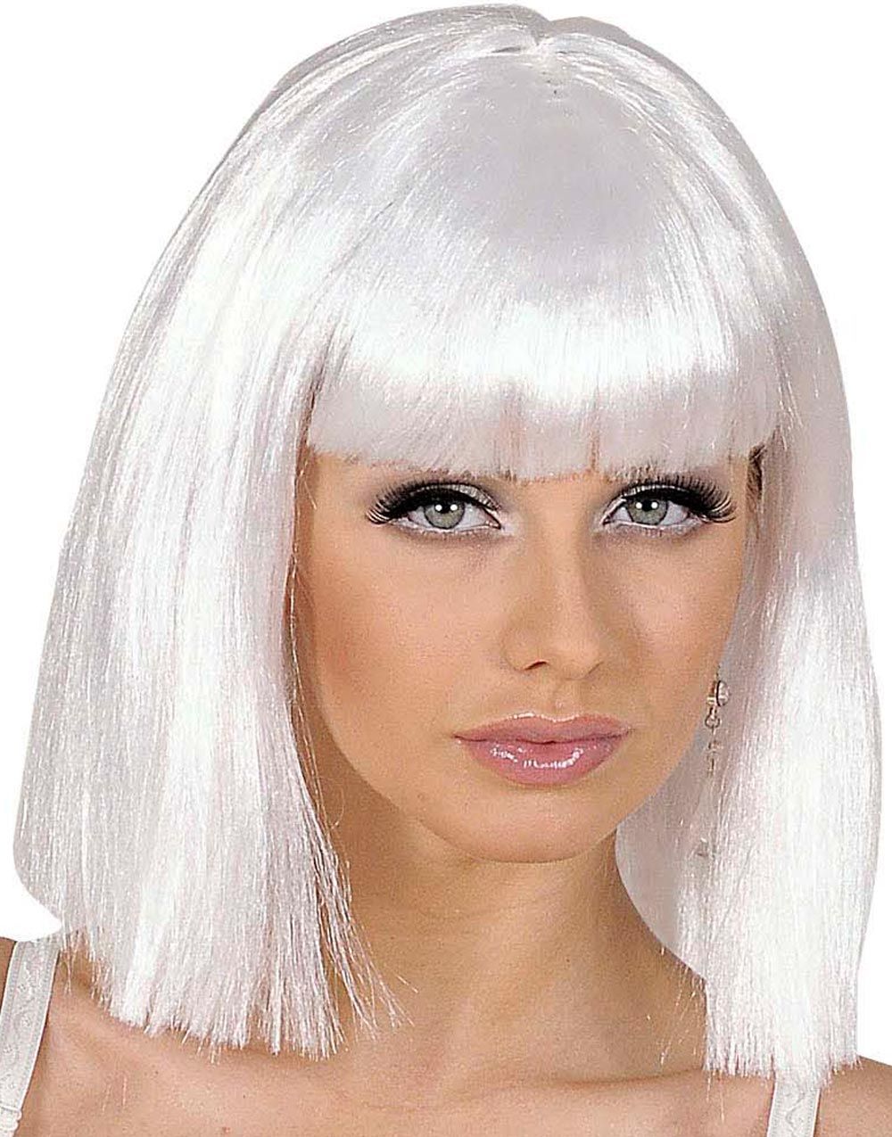 Peruk med Lugg och Rak Klippning - Vit