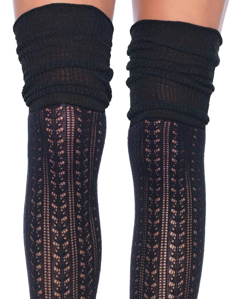 Overknee Svarta Stickade Strumpor