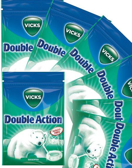 20 st Vicks Double Action - Sockerfria Halspastiller med Eukalyptus och ...