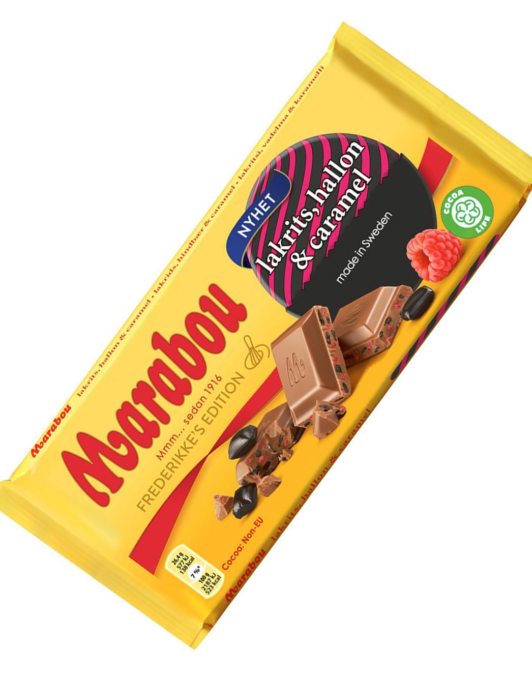 Marabou Mjölkchokladkaka med lakrits, hallon och kola 185 gram - Se ...