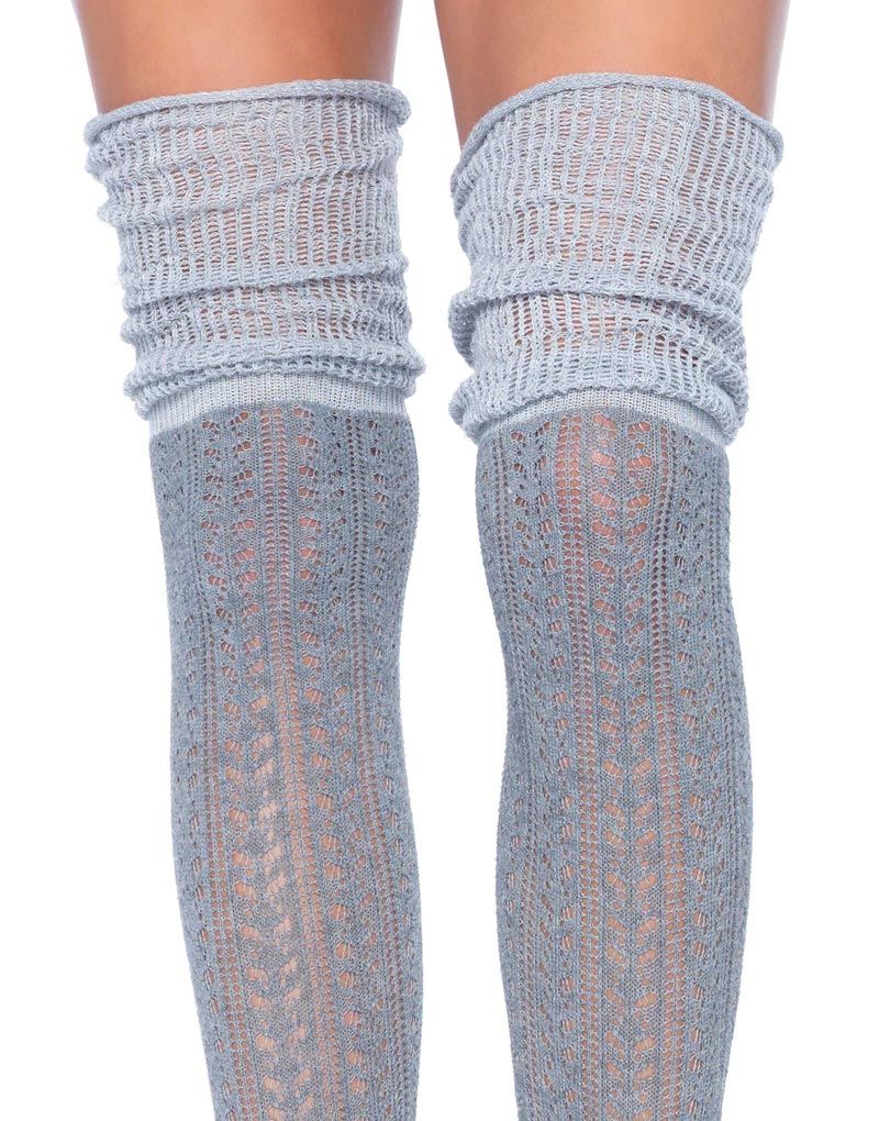 Overknee Grå Stickade Strumpor