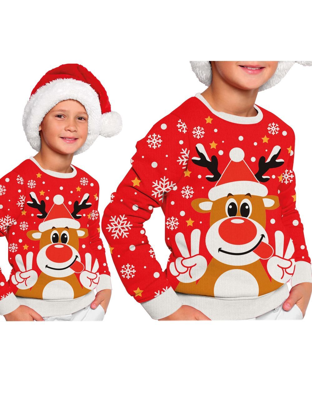 Jultröja med Renar, Snöflingor och Stjärnor till Barn - Ren & Rudolf ...