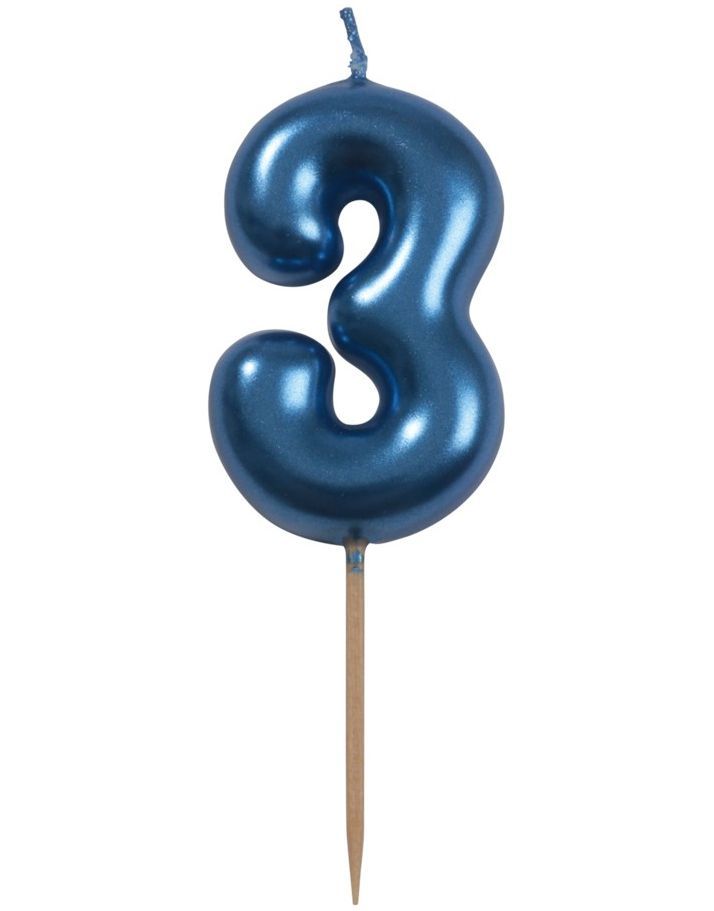 Siffran 3 - Metallic Blue Tile Candle - Small 5 cm - Tårtljus ...