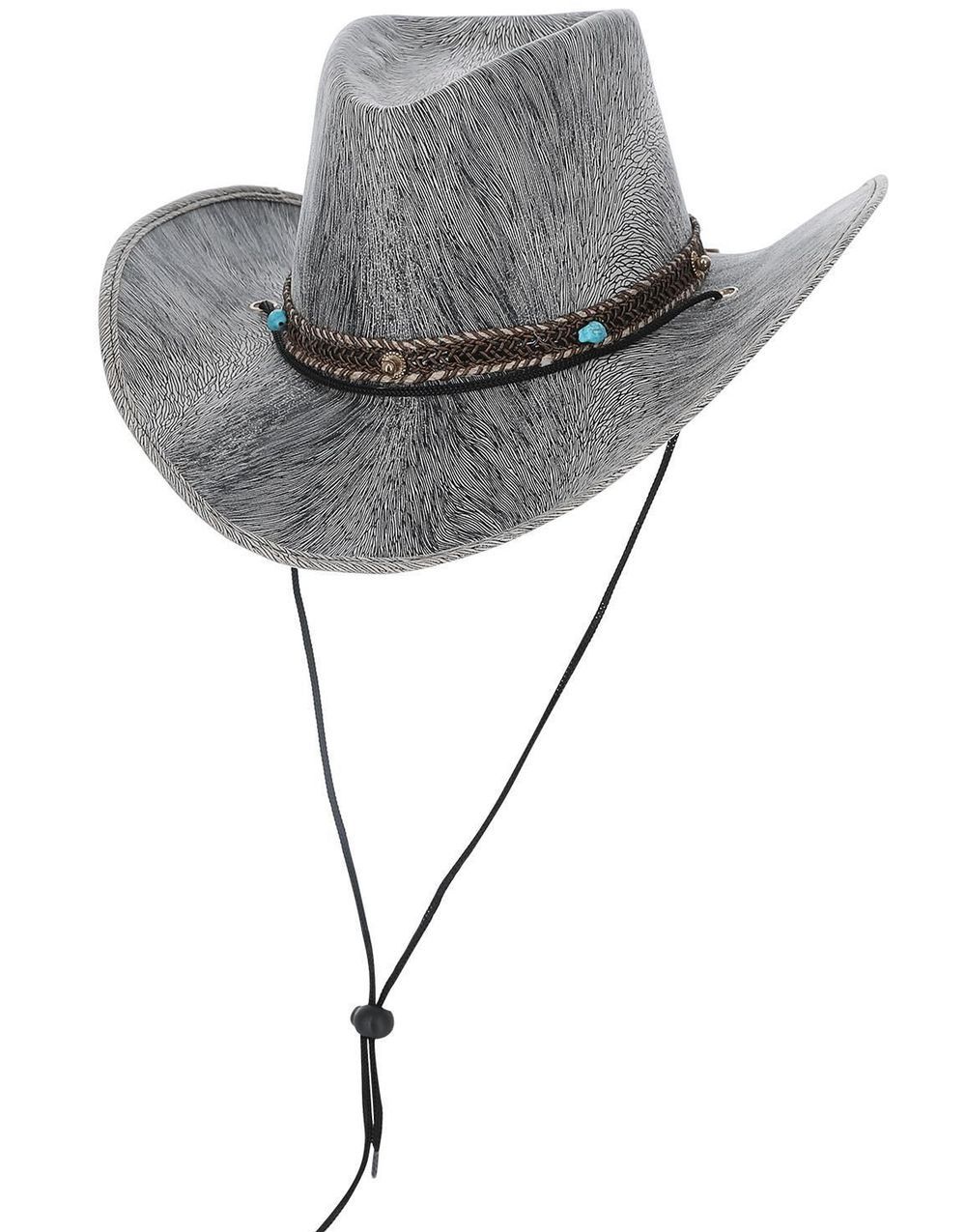 Grå Cowboy Hatt med Turkisfarget Stener og Snor - Cowboy & Indianer ...