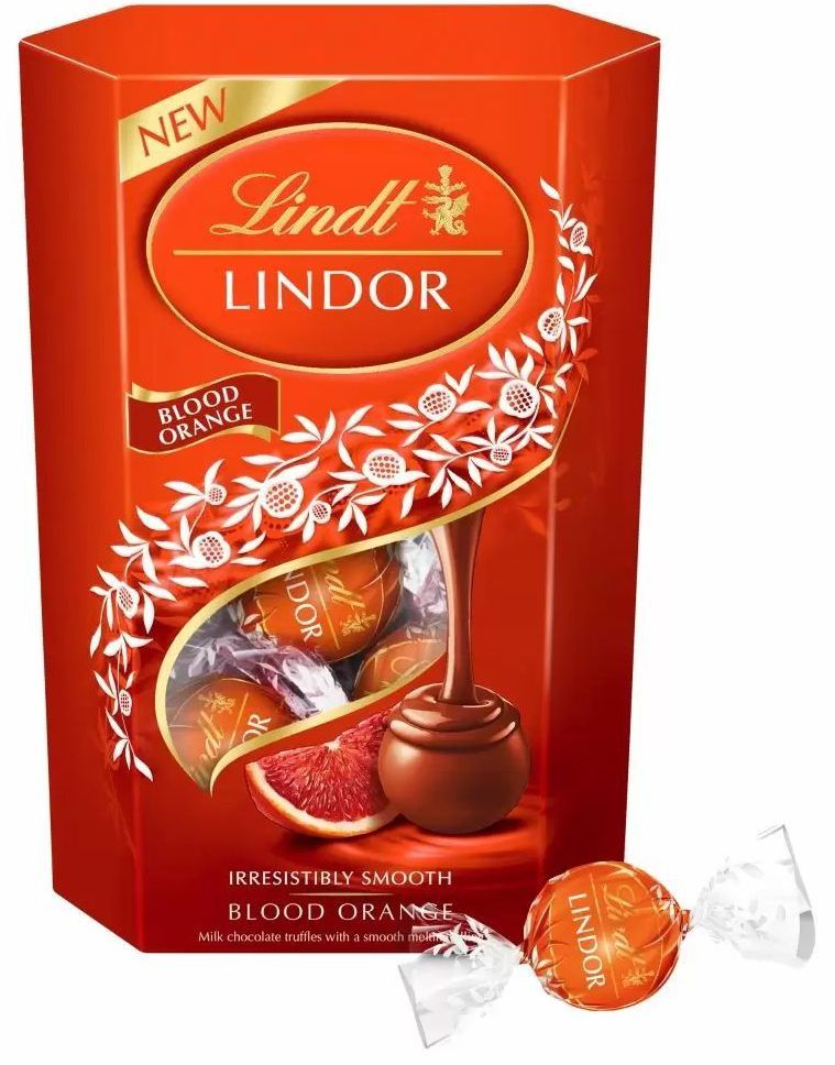 Lindt Lindor Mjölkchoklad Blodapelsin tryffel - Mjölkchokladtryffel med ...