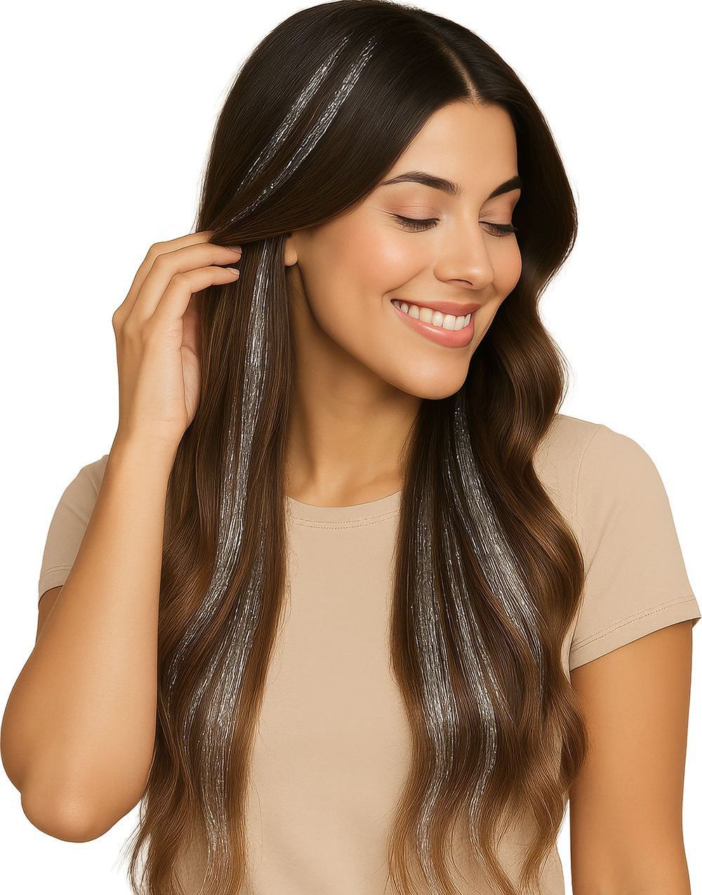 3 st Tinsel Hair Extensions 50 cm - Sølv - Silverfärgade Peruker ...