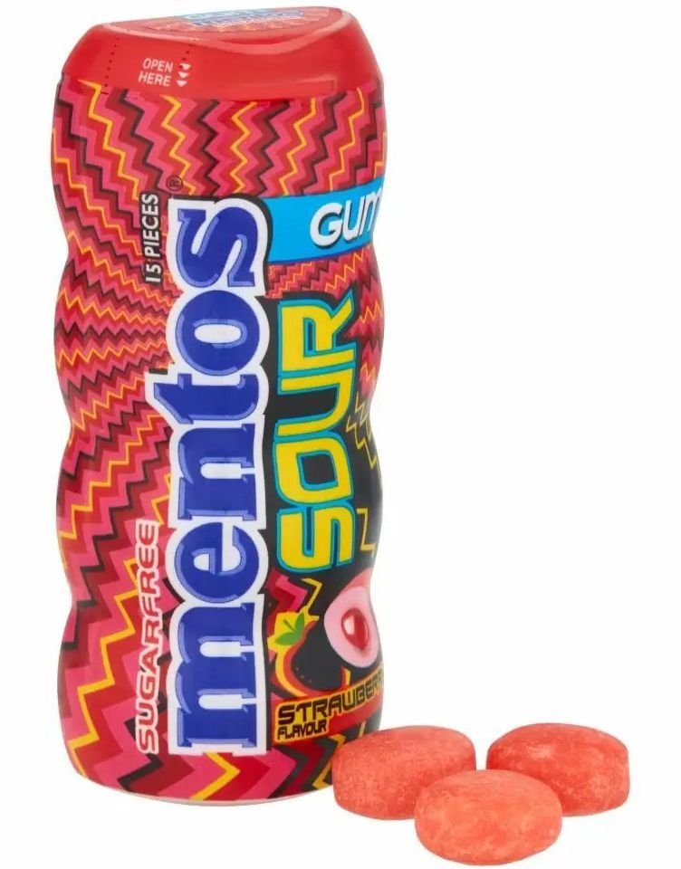 Mentos Sugarfree Sour Strawberry Gum - Sur Sockerfri Tuggummi med Smak ...