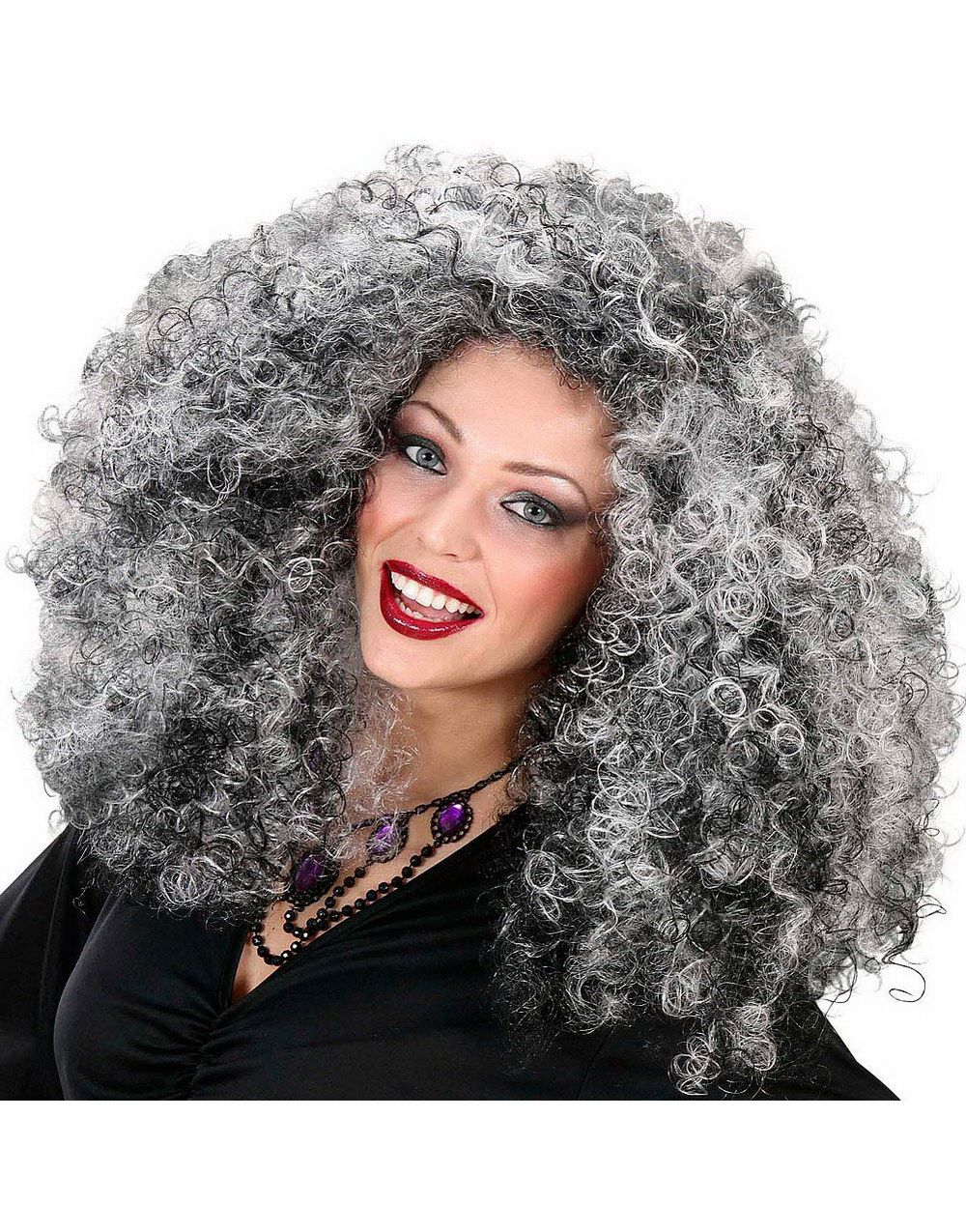 Lockig Peruk med Svarta och Vita Slingor
