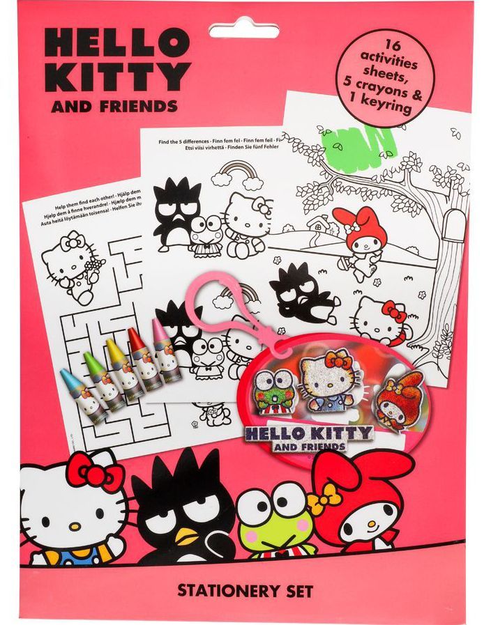 Hello Kitty and Friends -16 st Aktivitets Ark med Färgpennor och Nyckelring - Rita, Måla ...