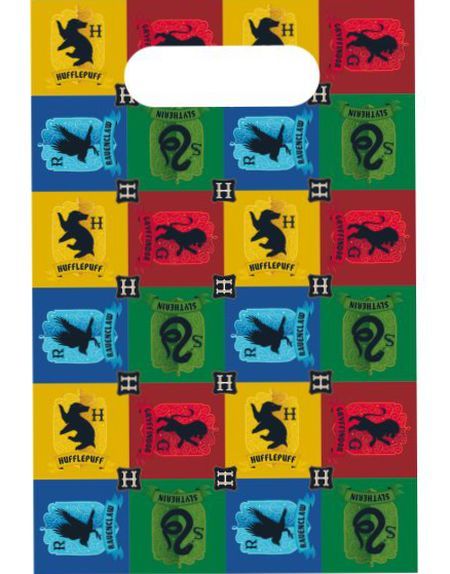 8 st Harry Potter Paper Goody Bags med motiv av Hogwarts Houses ...